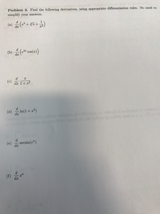 Solved Find the following derivatives, using appropriate | Chegg.com