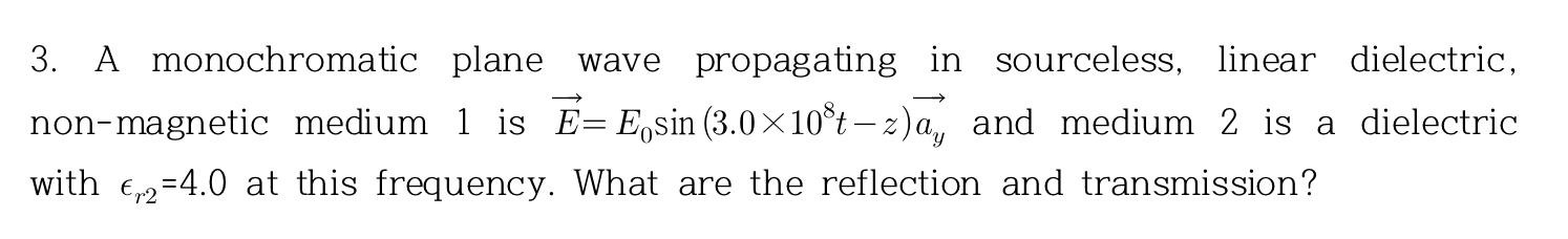Solved 3. A monochromatic plane wave propagating in | Chegg.com