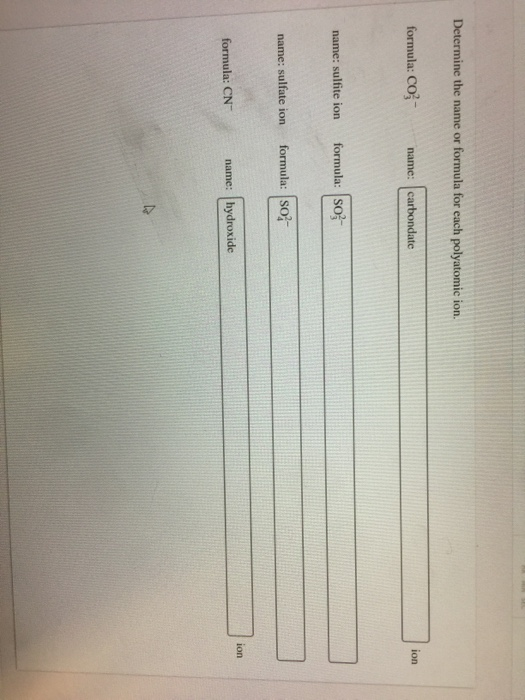 Solved Determine the name or formula for each polyatomic | Chegg.com
