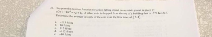 Solved Suppose the position function for a free-falling | Chegg.com