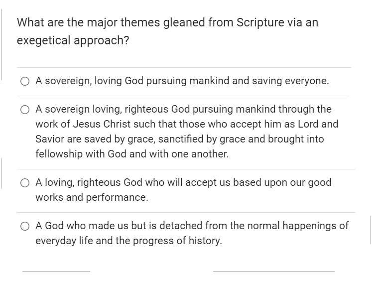Solved What are the major themes gleaned from Scripture via | Chegg.com