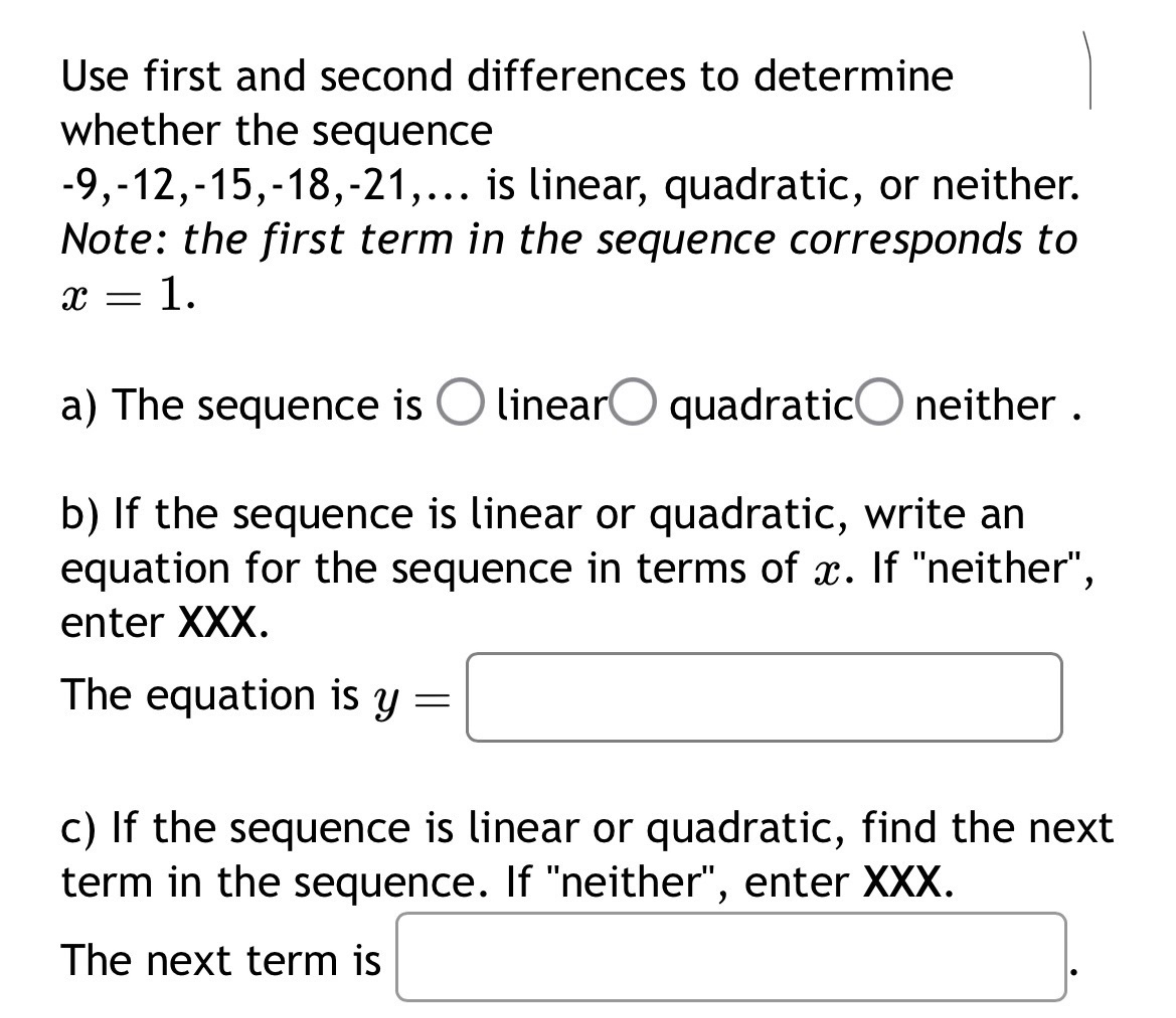Solved Use first and second differences to determinewhether | Chegg.com