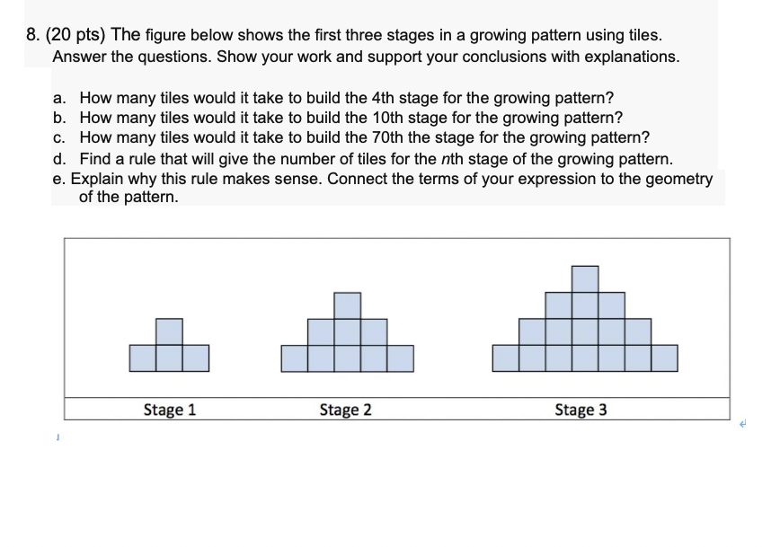 Solved 8. (20 pts) The figure below shows the first three | Chegg.com