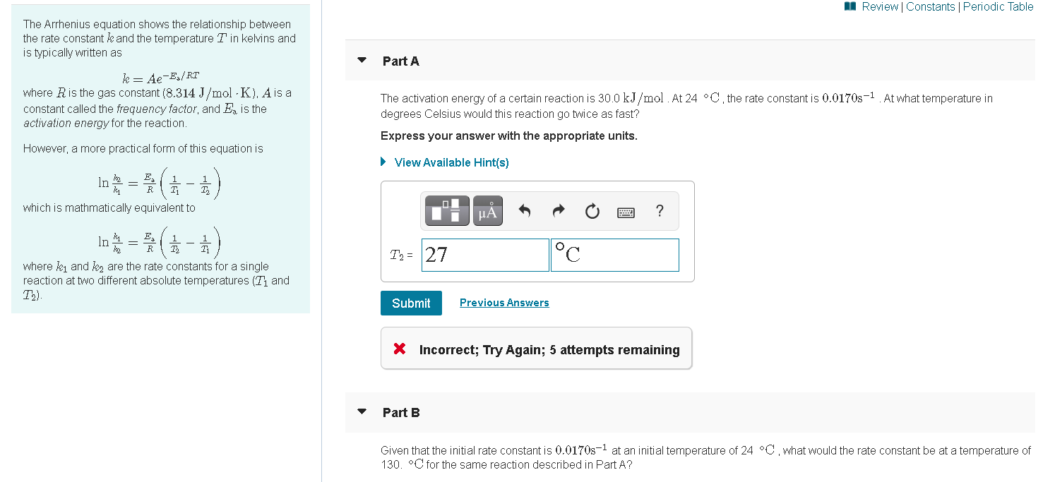 Solved M Review | Constants | Periodic Table The Arrhenius | Chegg.com