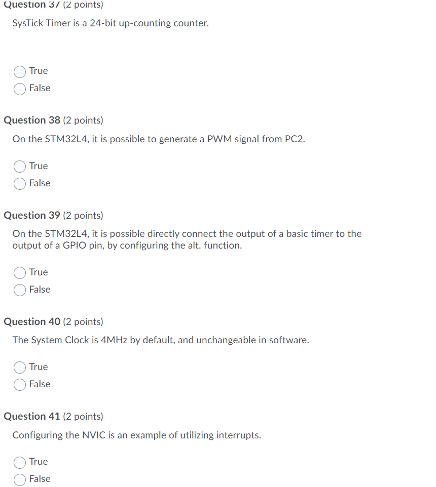 Solved Question 37 2 Points Systick Timer Is A 24 Bit 
