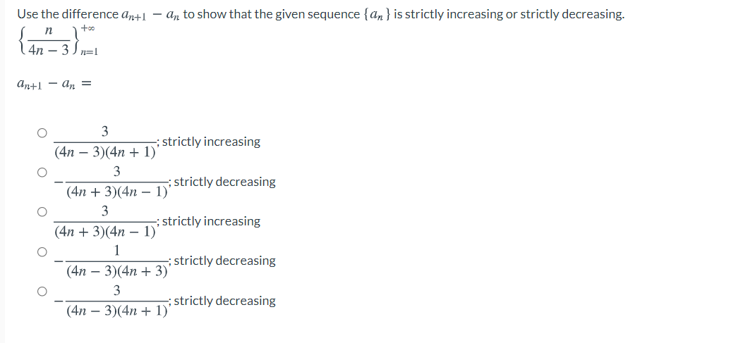 Solved Use the difference an+1 – An to show that the given | Chegg.com