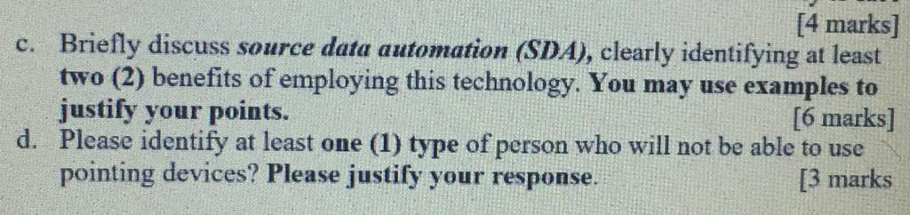 Solved [4 marks] c. Briefly discuss source data automation | Chegg.com