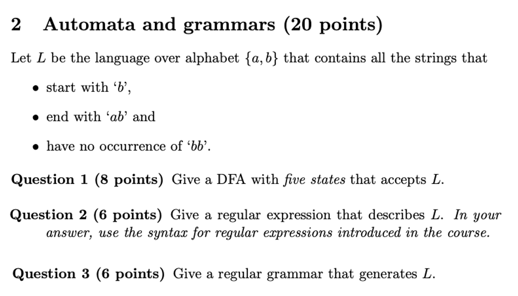 Solved 2 ﻿Automata and grammars (20 ﻿points) ﻿Let \( ﻿L \) | Chegg.com