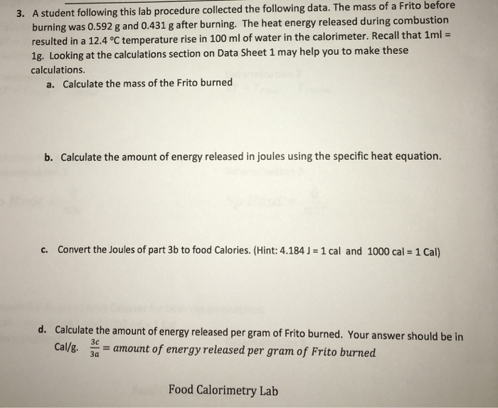 Solved Page 50 Lab 6-Food Calorimetry Lab Reactions that | Chegg.com