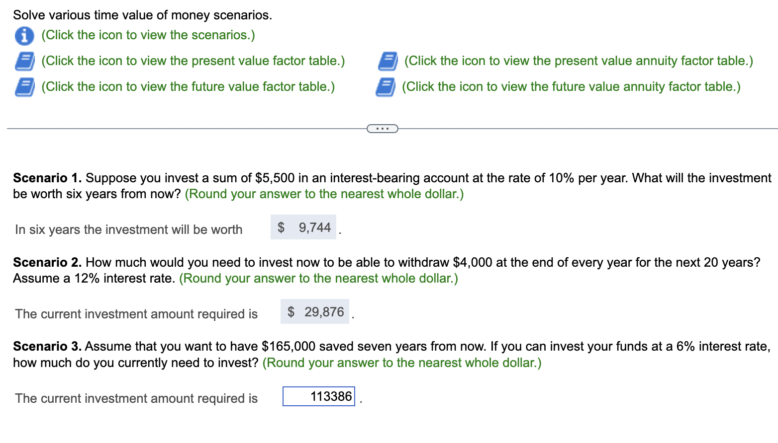 Solved Solve various time value of money scenarios. (Click | Chegg.com