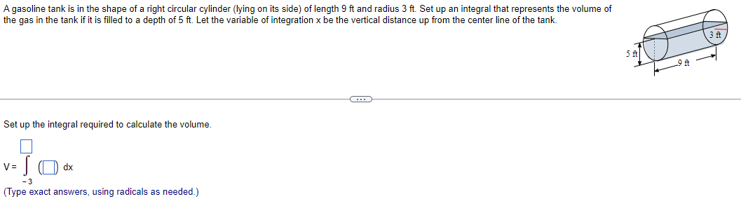 Solved A gasoline tank is in the shape of a right circular | Chegg.com