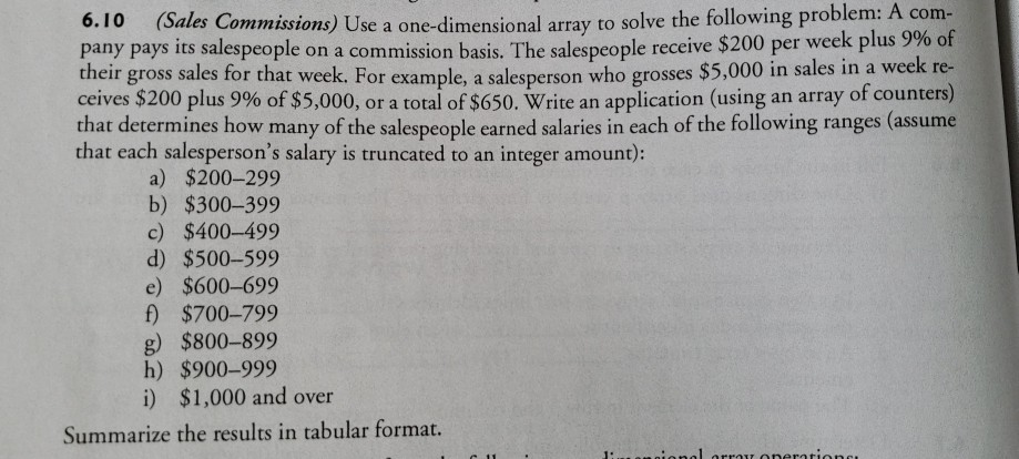 Solved 6.10 (Sales Commissions) Use a one-dimensional array | Chegg.com