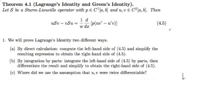 Theorem 4.1 (Lagrange's Identity and Green's | Chegg.com