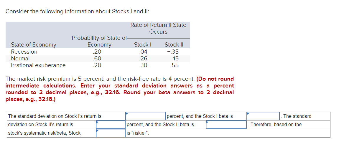 Solved Consider the following information about Stocks I and | Chegg.com