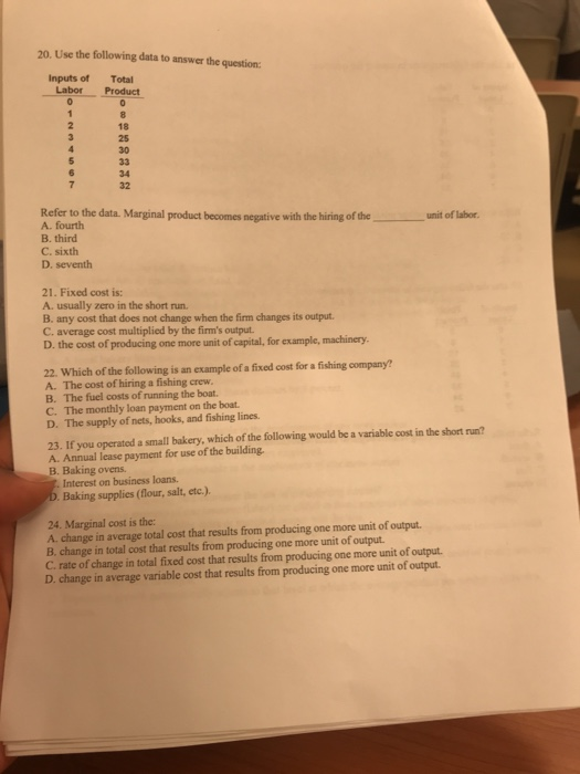 Solved 20. Use the following data to answer the question: | Chegg.com