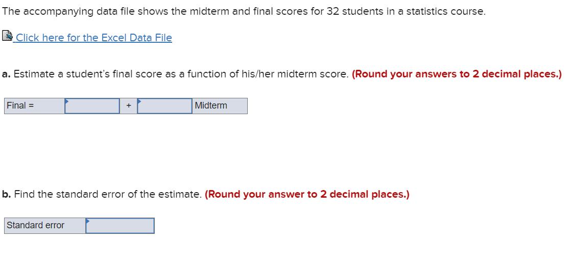 Solved The accompanying data file shows the midterm and | Chegg.com