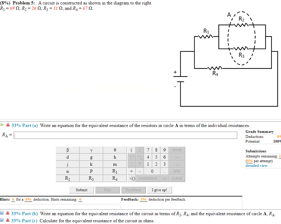 Solved (8%) Problem 5: A circuit is constructed as shown in | Chegg.com