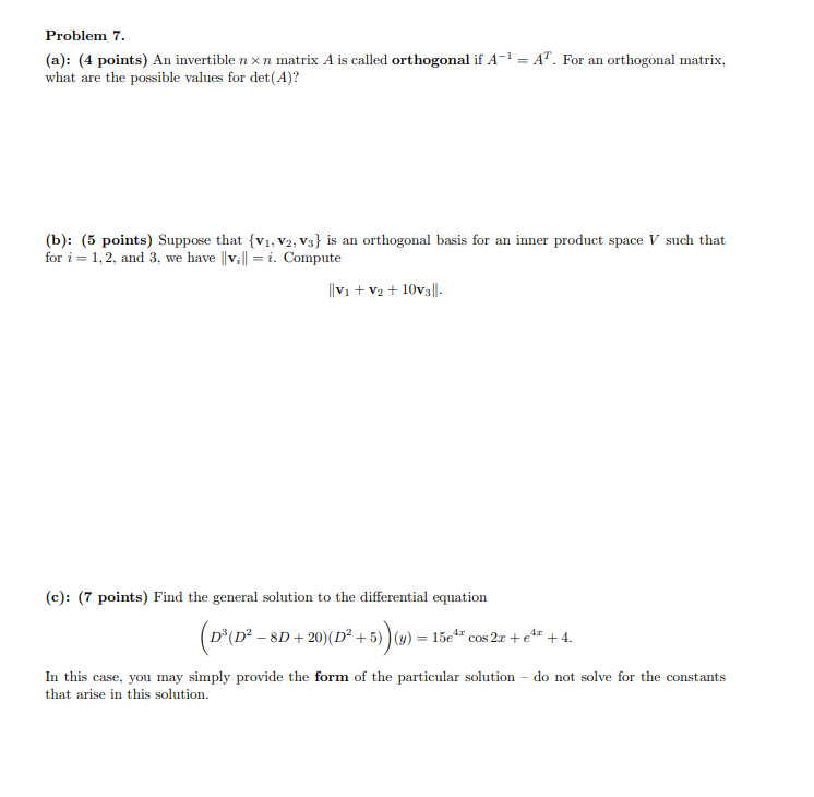Solved Problem 7. (a): (4 points) An invertible n x n matrix | Chegg.com