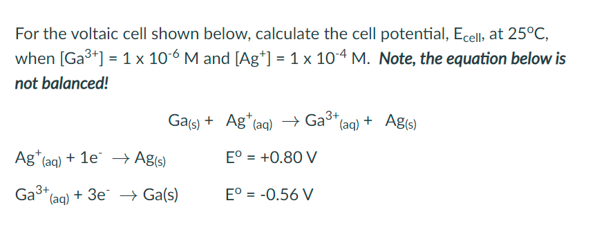 Solved For the voltaic cell shown below, calculate the cell | Chegg.com