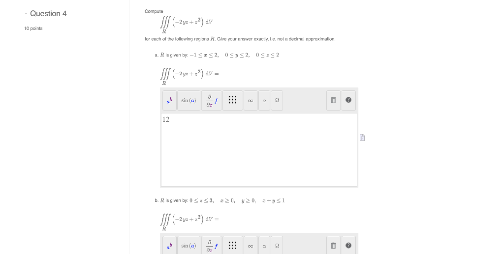 Solved Compute ∭R(−2yz+z2)dV for each of the tollowing | Chegg.com