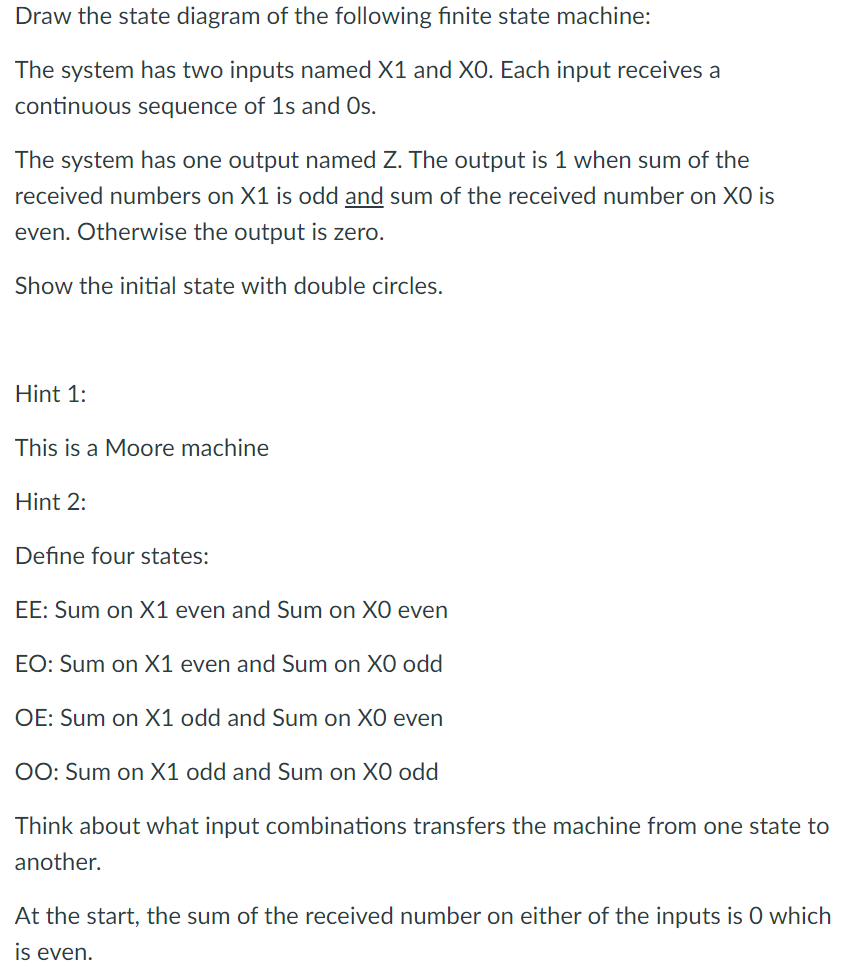 Solved Draw the state diagram of the following finite state | Chegg.com