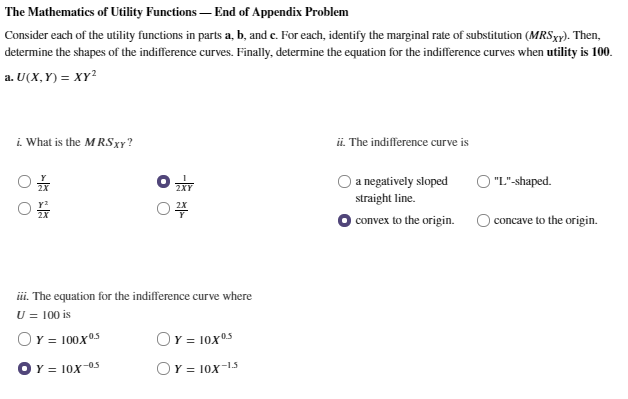Solved The Mathematics of Utility Functions – End of | Chegg.com