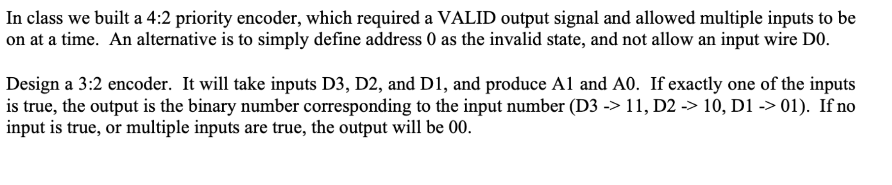 Solved In class we built a 4:2 priority encoder, which | Chegg.com