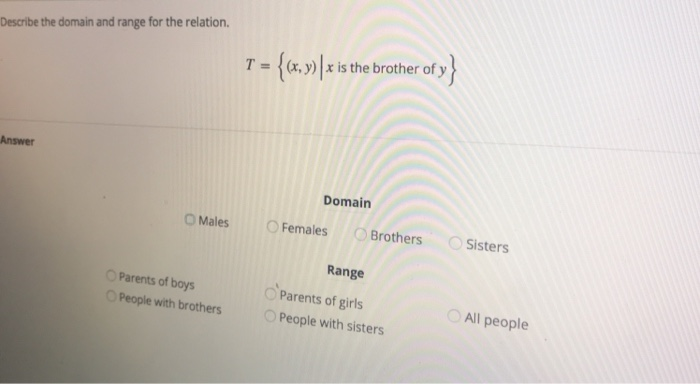 Solved Describe the domain and range for the relation. T (x, | Chegg.com