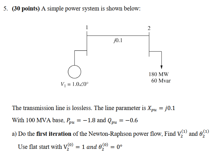 Solved 5. (30 points) A simple power system is shown below: | Chegg.com