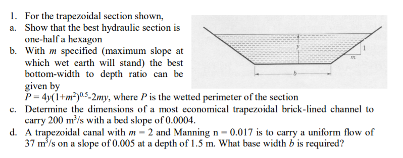 Solved m 1. For the trapezoidal section shown, a. Show that | Chegg.com