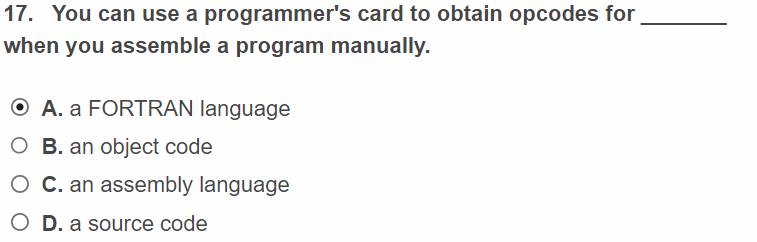 Solved 17. You can use a programmer's card to obtain opcodes | Chegg.com