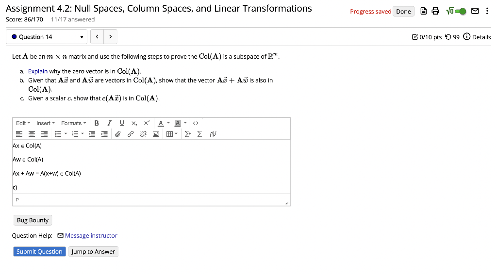 Solved Assignment 4.2: Null Spaces, Column Spaces, and | Chegg.com