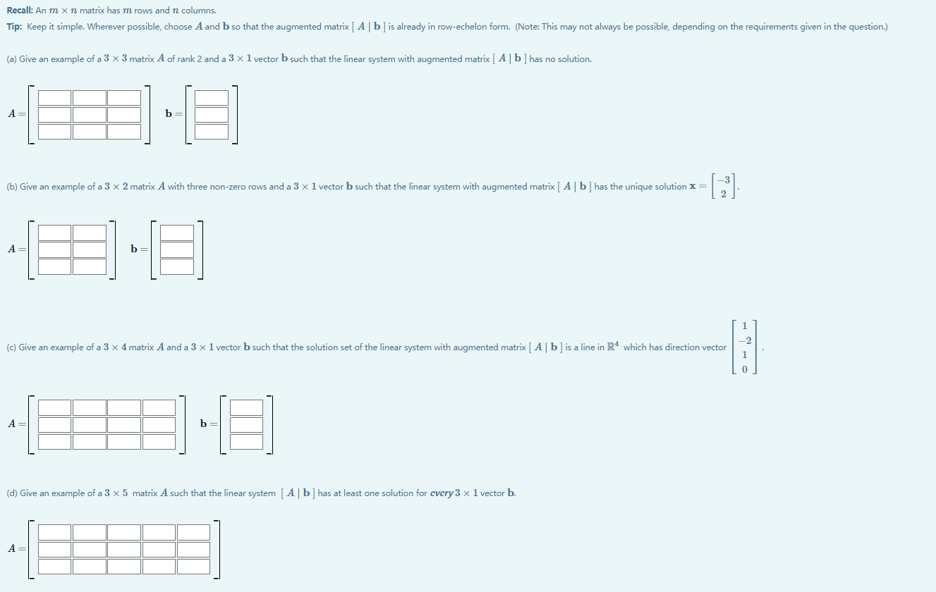 Solved Recall: An m×n matrix has m rows and n columns. (a) | Chegg.com