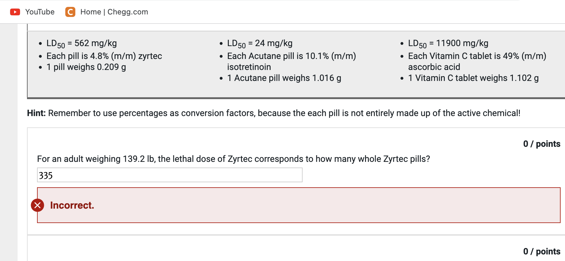 Solved - LD50=562mg/kg - LD50=24mg/kg - LD50=11900mg/kg - | Chegg.com