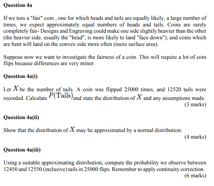 Solved Question 4aIf we toss a "fair" coin, one for which | Chegg.com