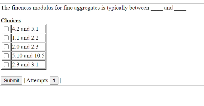 Solved The fineness modulus for fine aggregates is typically | Chegg.com