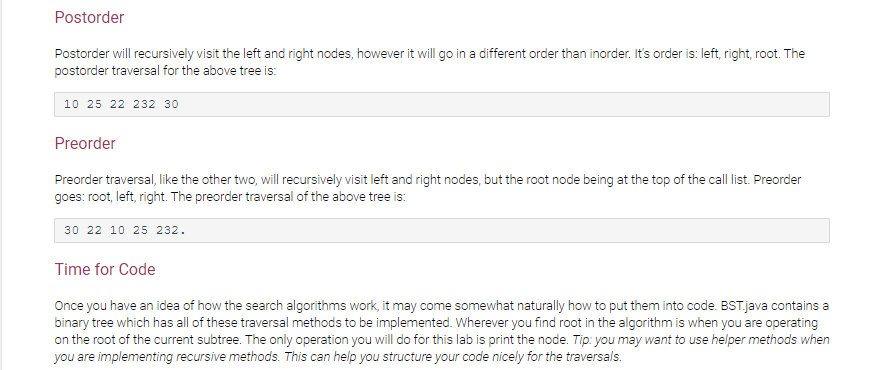 Solved Binary Tree Traversals This lab will be focused on | Chegg.com