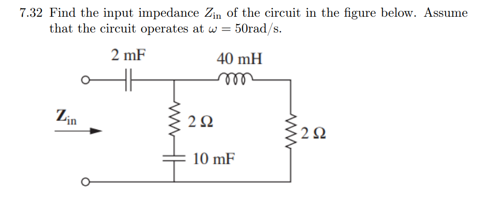 Solved 7.32 Find the input impedance Zin of the circuit in | Chegg.com