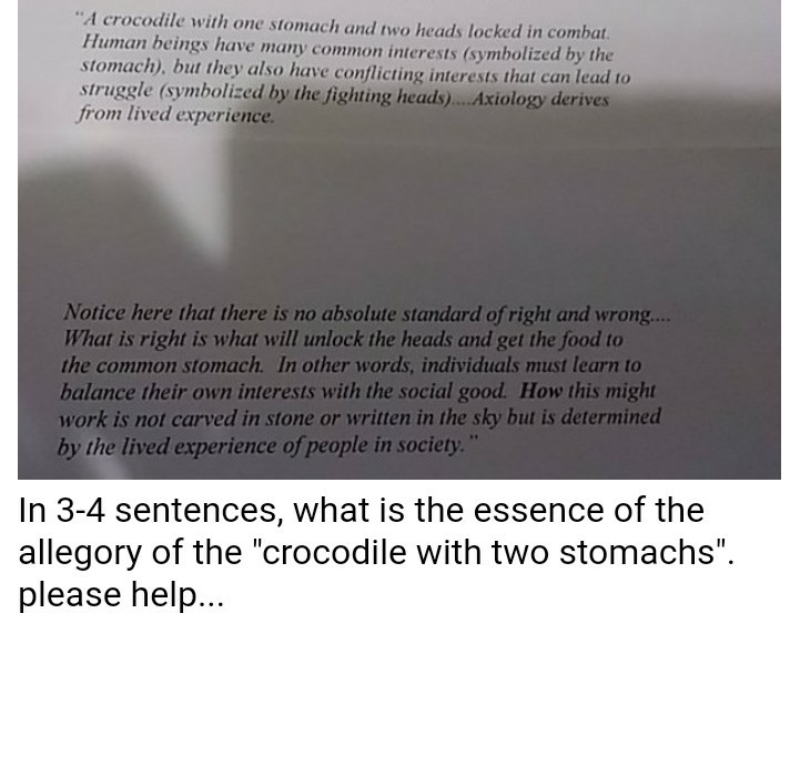 Solved "A crocodile with one stomach and two heads locked in | Chegg.com