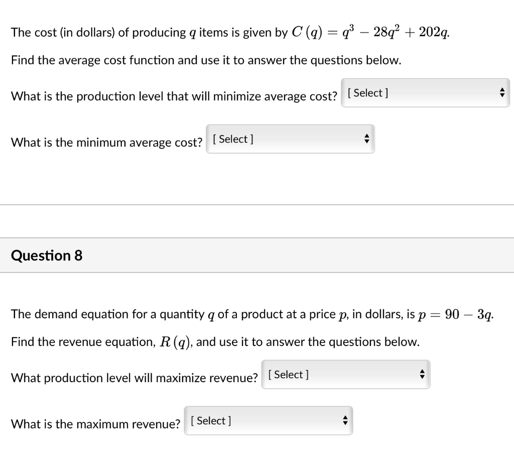 Solved The cost (in dollars) of producing q items is given | Chegg.com