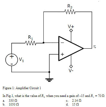 Solved R2 w V+ R1 w + + V1 Figure 1: Amplifier Circuit 1 In | Chegg.com