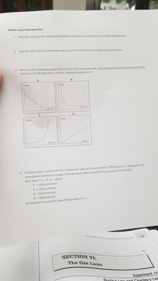 Solved Boyles Law prelab questions 1. Describe in words the | Chegg.com