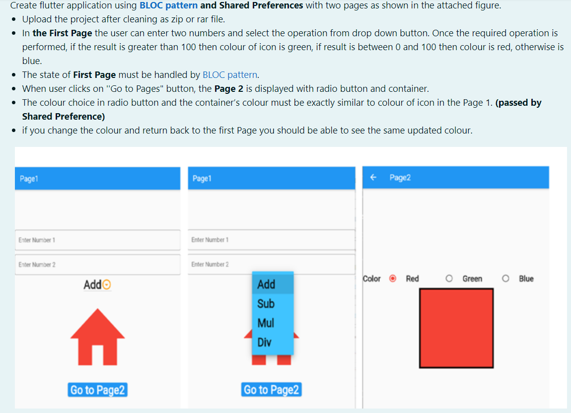 Solved C Create flutter application using BLOC pattern and | Chegg.com