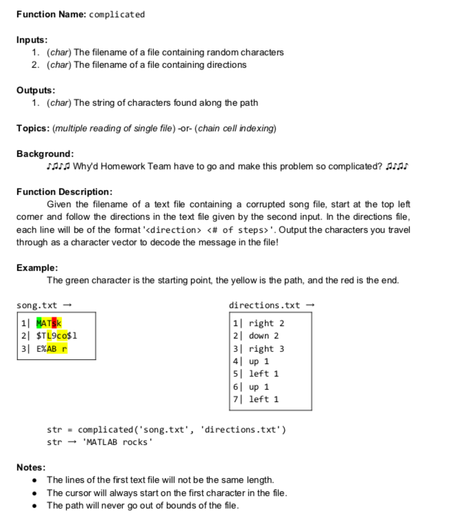 Function Name: complicated Inputs: 1. (char) The | Chegg.com