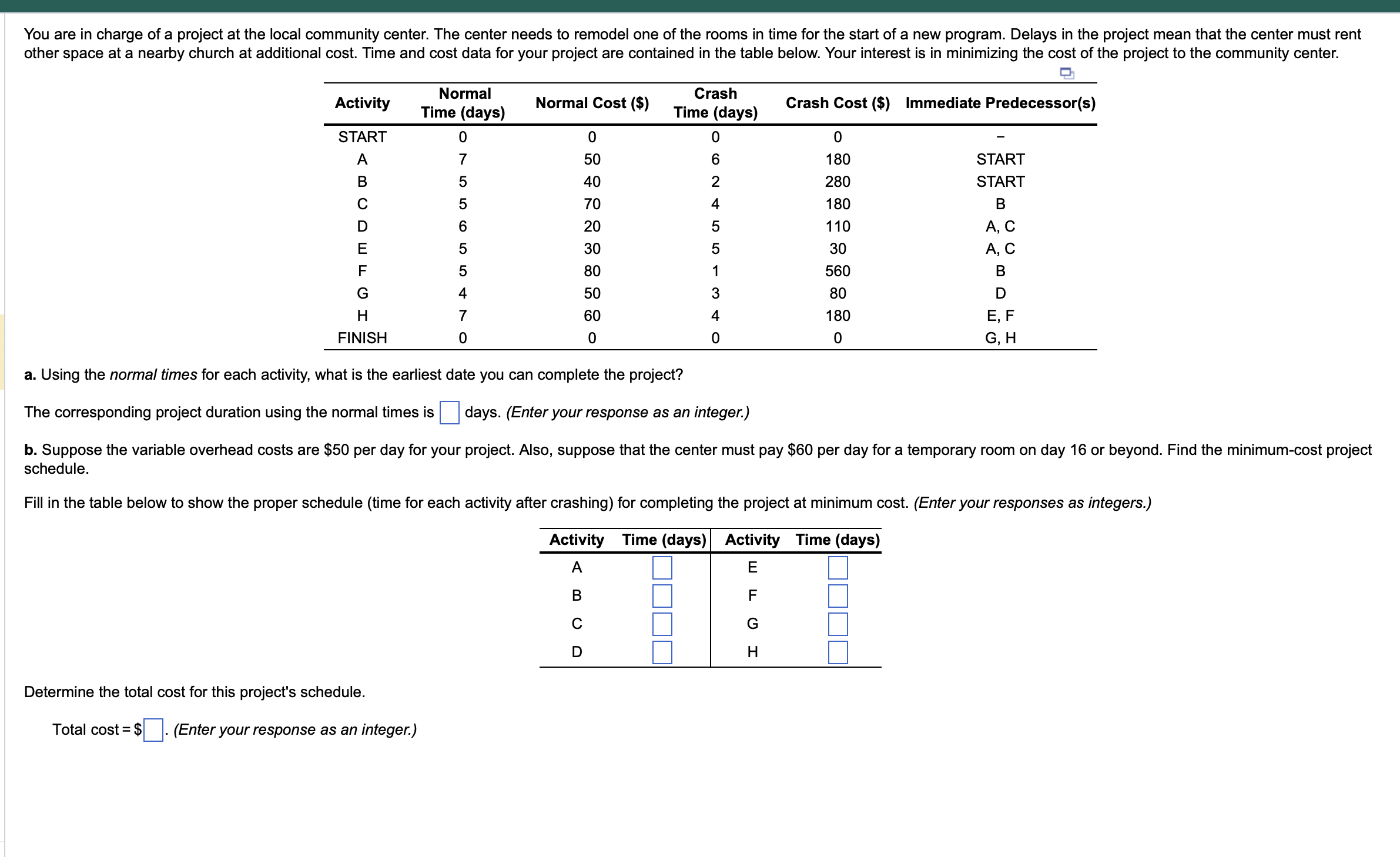 Solved Muéstrame cómo resolverYou are in charge of a project | Chegg.com