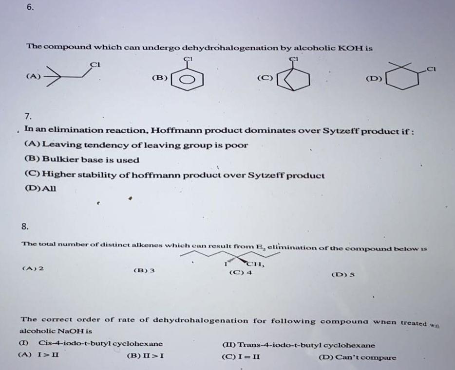 Solved The compound which can undergo dehydrohalogenation by | Chegg.com