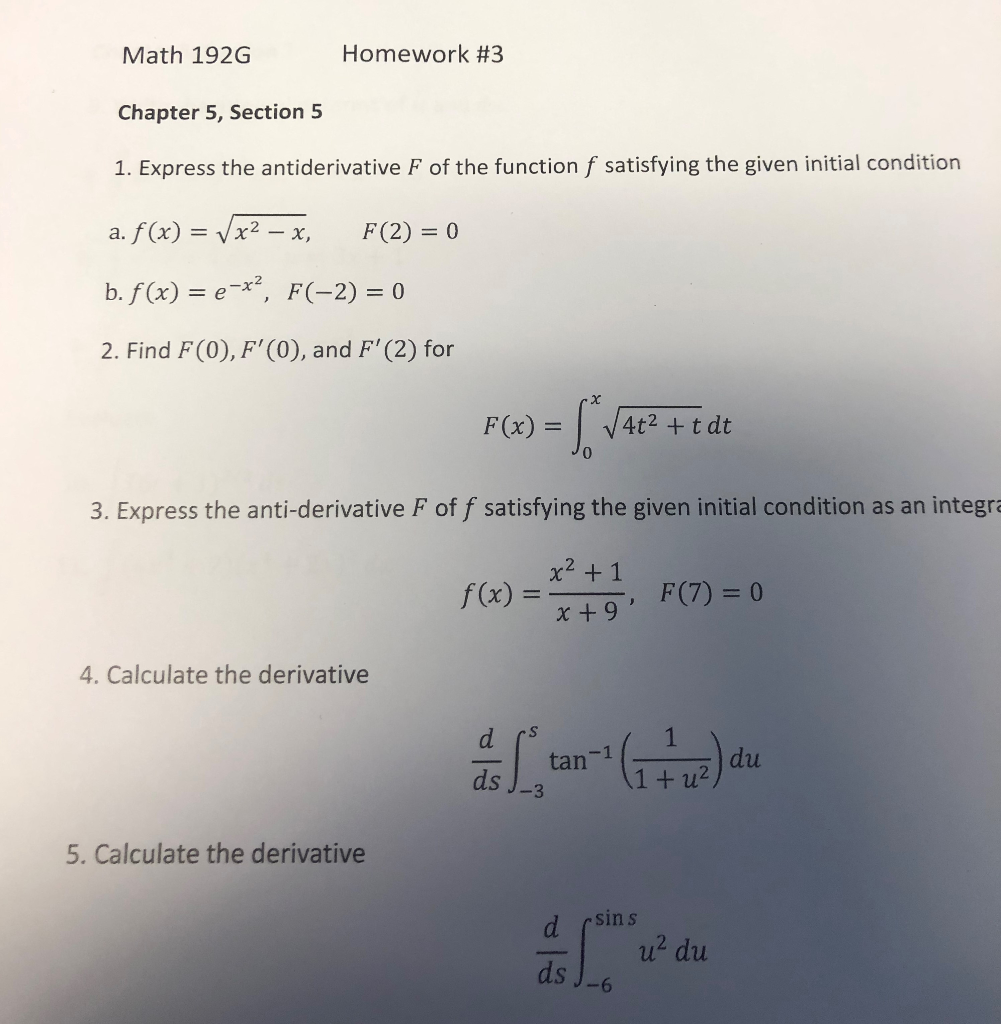 Solved Math 1926 Homework #3 Chapter 5, Section 5 1. Express | Chegg.com