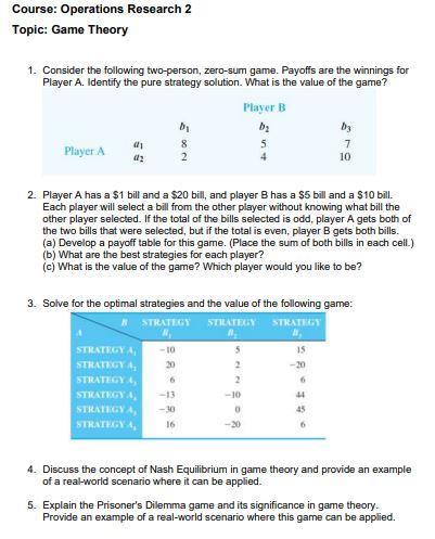 Solved 1. Consider the following two-person, zero-sum game. | Chegg.com