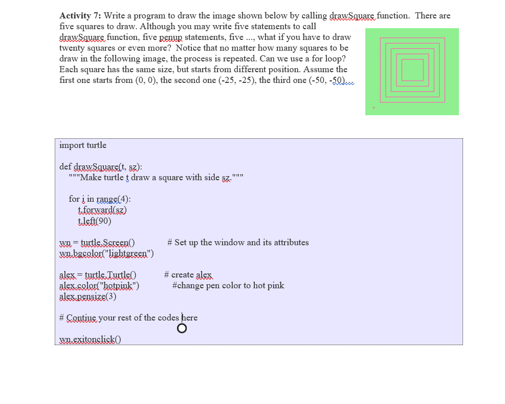 Solved Activity 7: Write a program to draw the image shown | Chegg.com