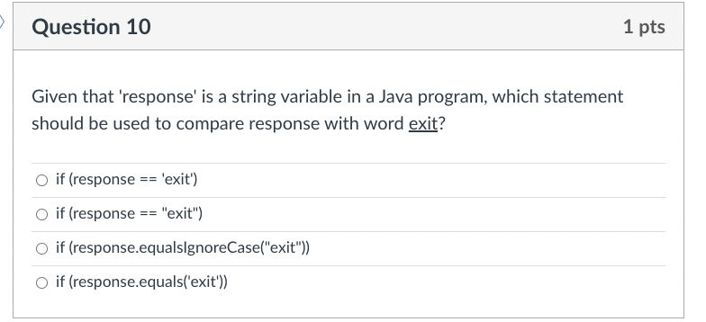 Solved Given that 'response' is a string variable in a Java | Chegg.com